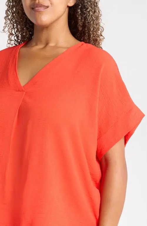 RAIN AND ROSE V-neck Dolman Sleeve Top With Keyhole Closure - Tomatoe