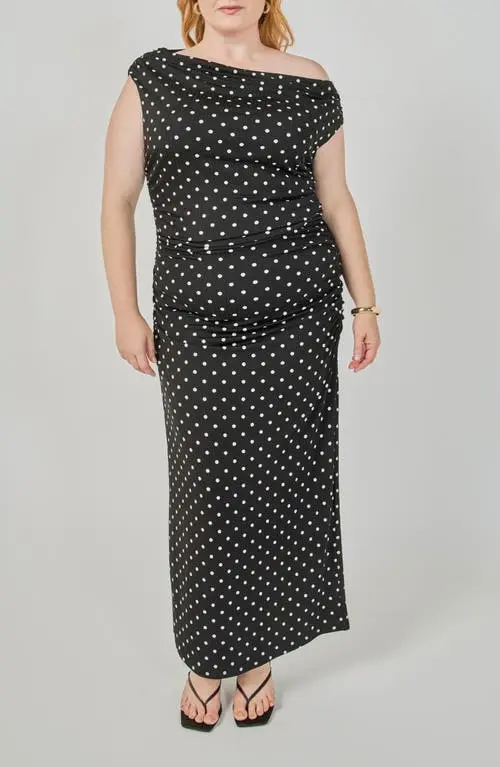 Endless Rose Asymmetrical Polka Dot Midi Dress - Black/white Dot