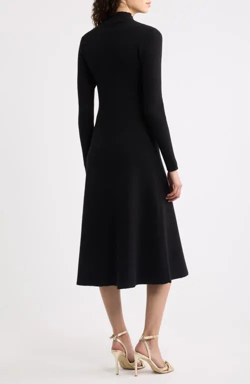 Elie Tahari Adhara Ribbed Mock Neck Long Sleeve Sweater Dress With Button Detail