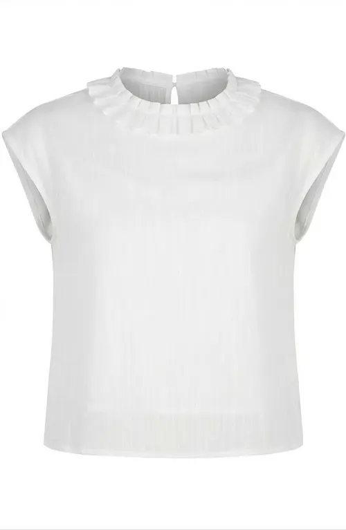 MODENAIRE Sleeveless Blouse With Pleated Neckline And Soft Drape