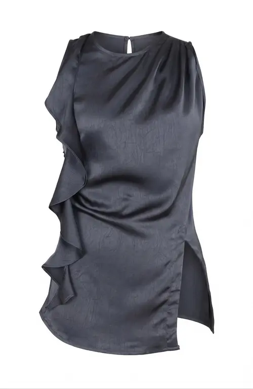 MODENAIRE Sleeveless Asymmetric Ruffle Blouse
