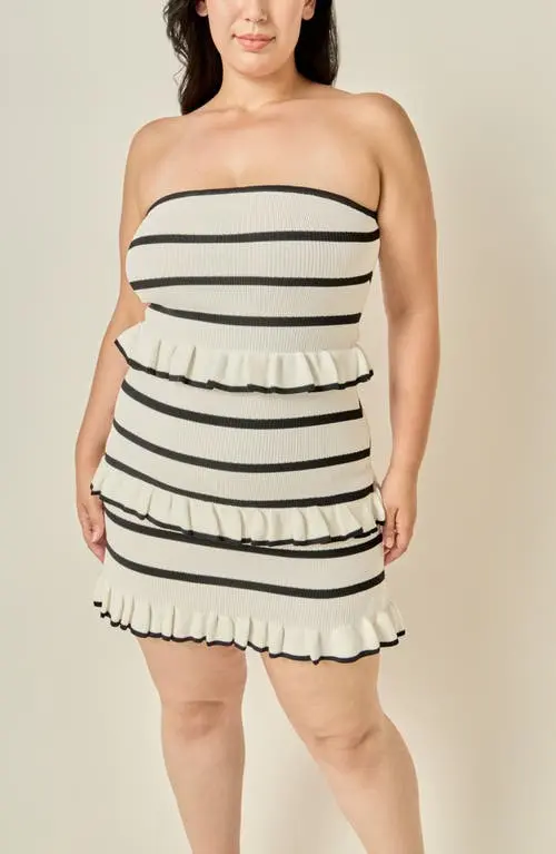 Endless Rose Striped Ruffled Knit Mini Dress
