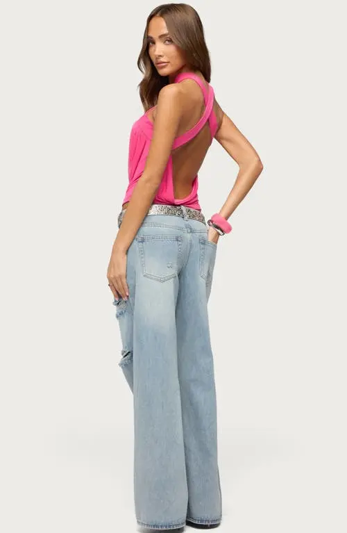 EDIKTED Cowl Neck Open Back Halter Top
