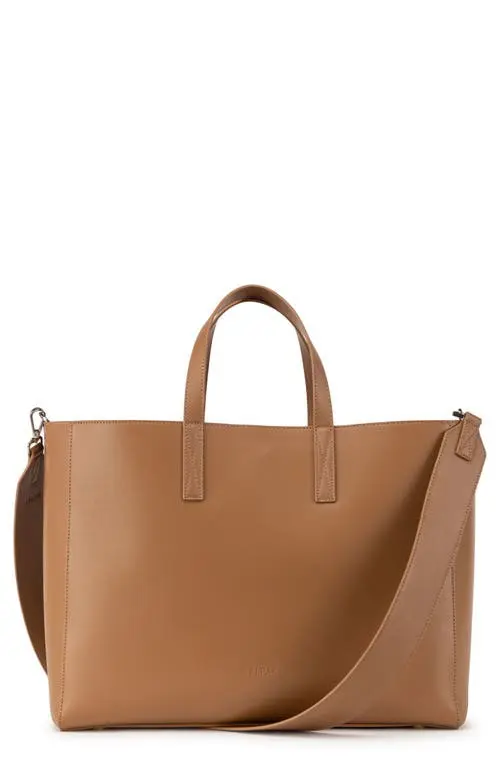 CALPAK Haven Faux Leather Laptop Tote - Toffee