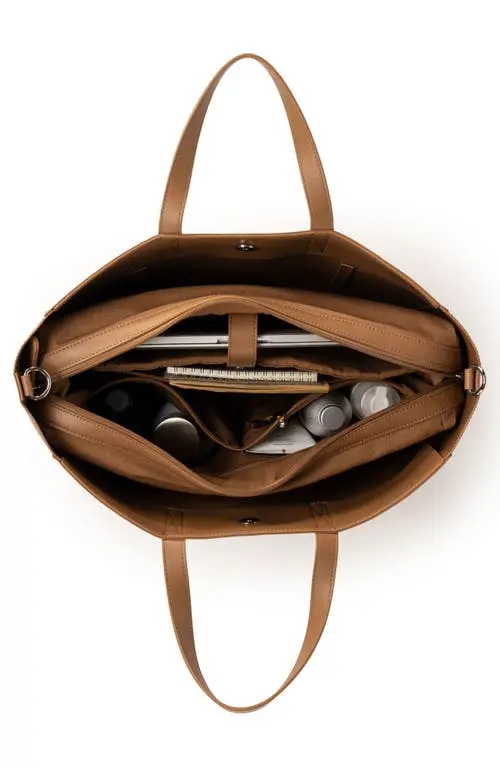 CALPAK Haven Faux Leather Laptop Tote - Toffee