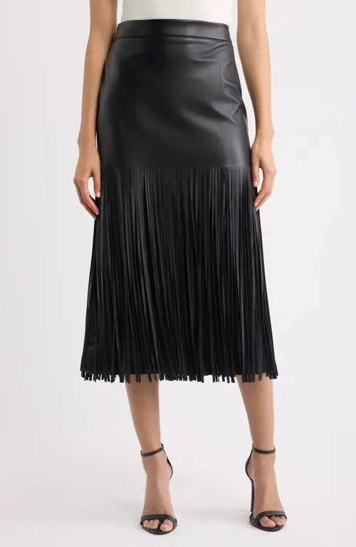 Elie Tahari Kaia Faux Leather Fringe Skirt - Noir