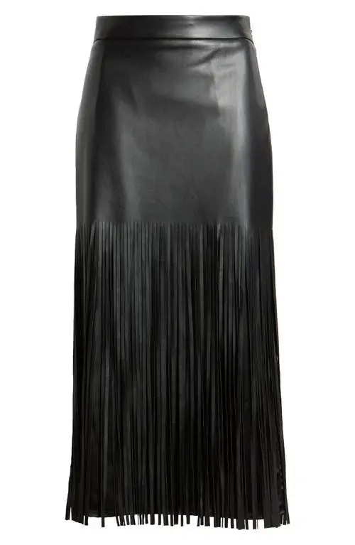 Elie Tahari Kaia Faux Leather Fringe Skirt
