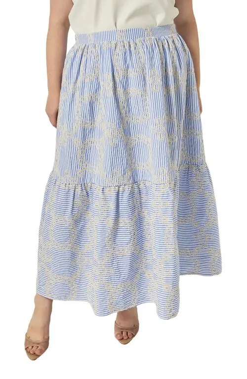 English Factory Embroidered Stripe Midi Skirt