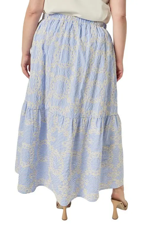 English Factory Embroidered Stripe Midi Skirt