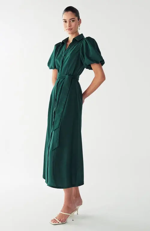 WILLA Ariane Midi Dress With Puff Sleeves And Belt