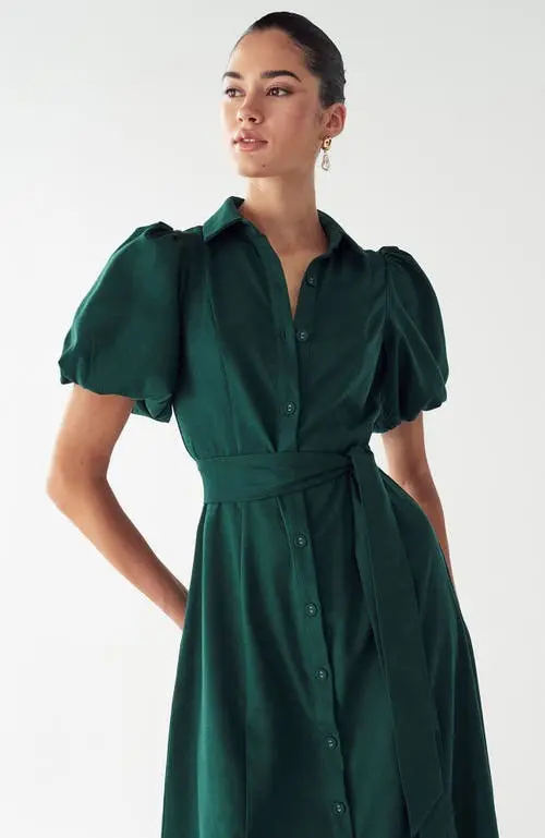WILLA Ariane Midi Dress With Puff Sleeves And Belt