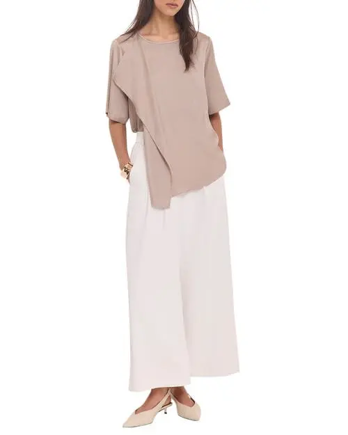 Mint Velvet Satin Ruffle Front Top - Neutral
