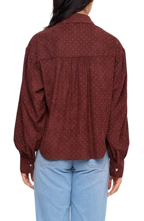 Karen Kane Embellished Faux Suede Balloon Sleeve Shirt - Wine