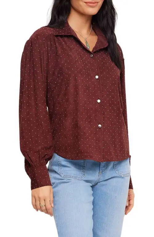 Karen Kane Embellished Faux Suede Balloon Sleeve Shirt - Wine