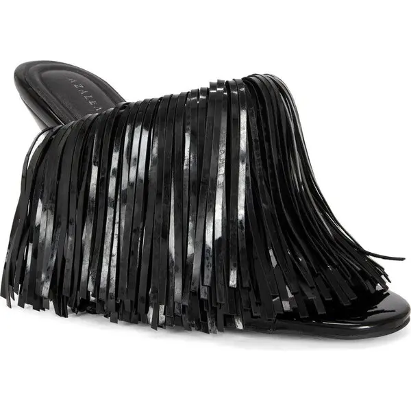 AZALEA WANG Vailyn Patent Fringe Stiletto Sandal - Black