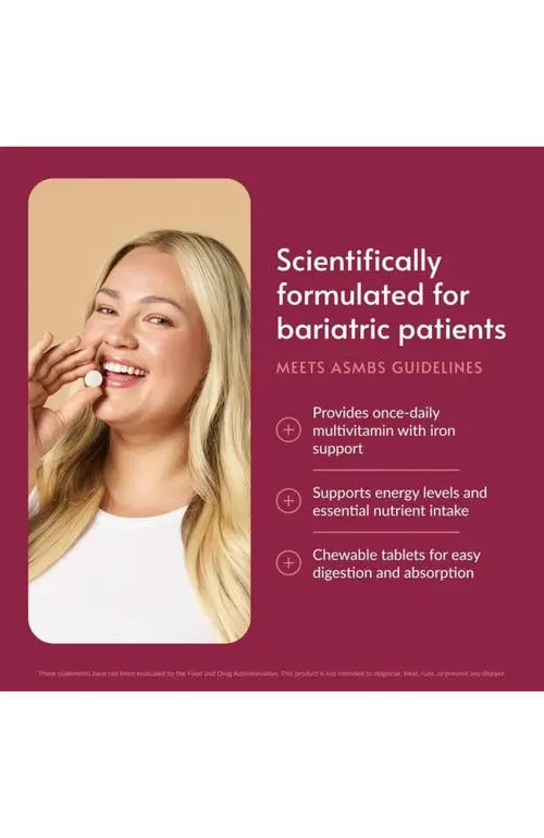 BARIATRIC ADVANTAGE Chewable Ultra Solo Iron Once Daily Multivitamin Supplement 30 Tablets