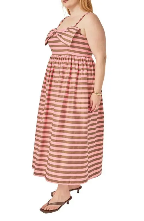 English Factory Striped Cotton Midi Dress With Bow Detail