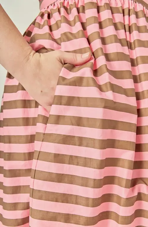 English Factory Striped Cotton Midi Dress With Bow Detail
