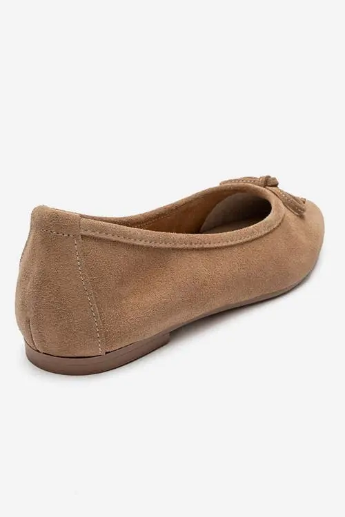 FOREVER & ALWAYS SHOES Umiel Leather Bow Ballet Flat - Cognac Suede