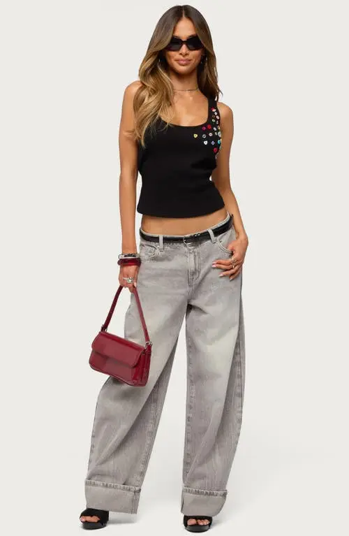 EDIKTED Natasha Mixed Button Ribbed Tank