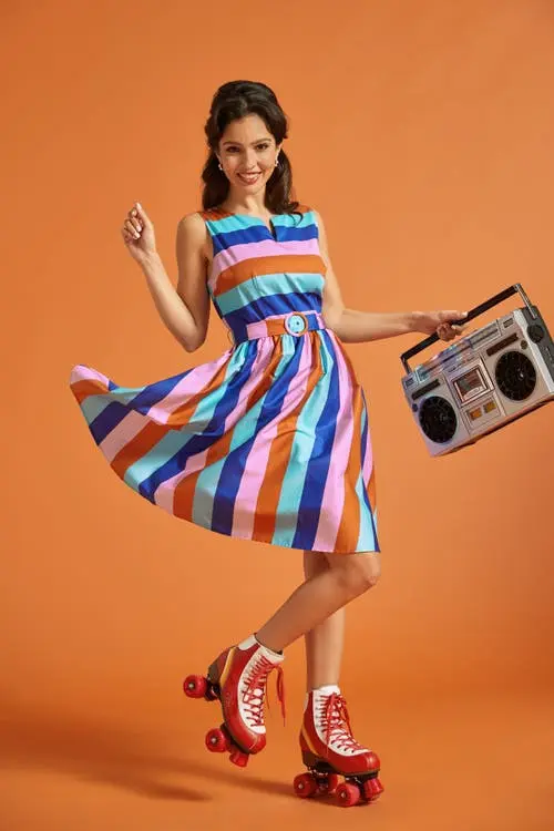 MODCLOTH Striped Fit And Flare Dress With Belt And Pockets