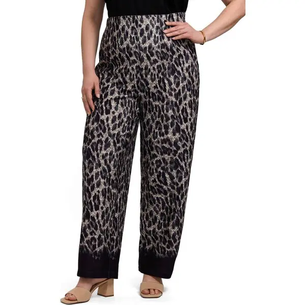 Foxcroft Arlette Cheetah Wide Leg Knit Crepe Pant