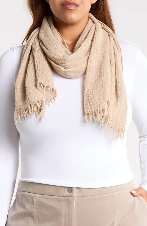 Eileen Fisher Cozy Crinkle Gauze Scarf - Wheat