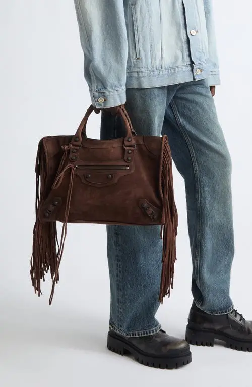 Balenciaga Medium Suede Satchel With Tassels