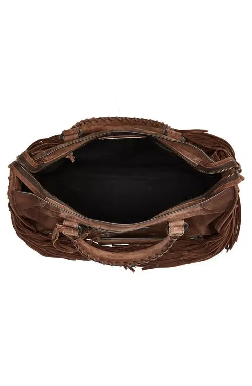 Balenciaga Medium Suede Satchel With Tassels