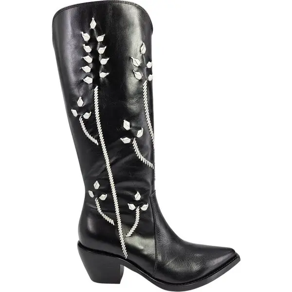 MADISON MAISON Cowboy Tall Boots With Floral Embroidery - Black