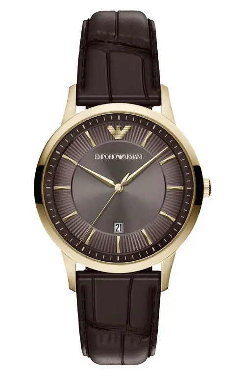 Emporio Armani Archetipo Leather Strap Watch - Brown