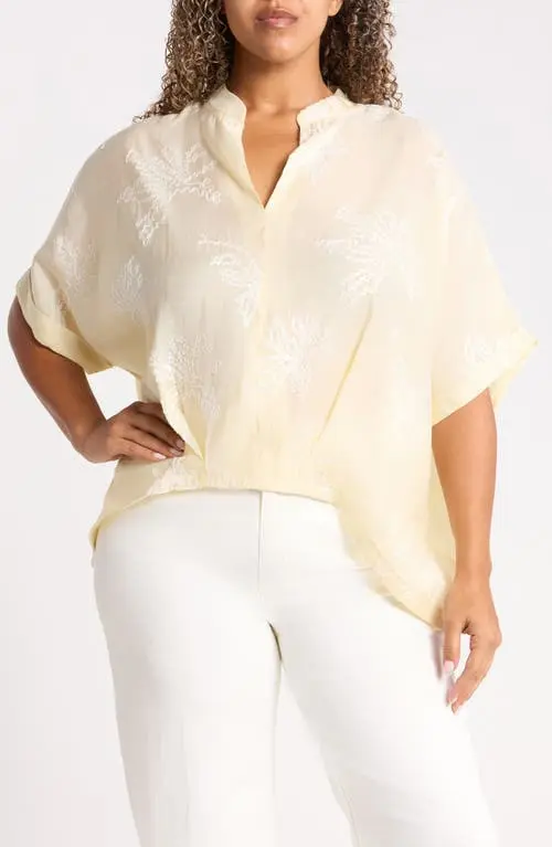 RAIN AND ROSE Embroidered Balloon Sleeve Shirt - Yellow