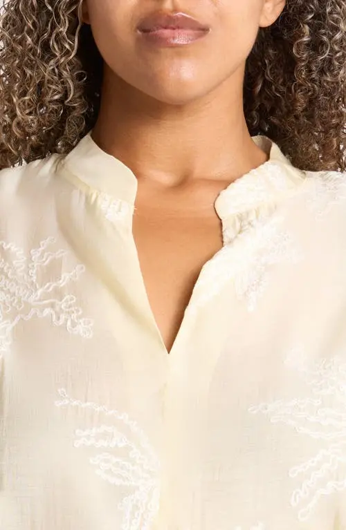 RAIN AND ROSE Embroidered Balloon Sleeve Shirt - Yellow