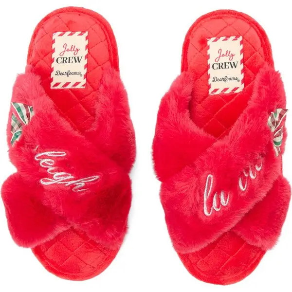DEARFOAMS Mama Fur Slide Slippers With Bow Detailing - Cayenne