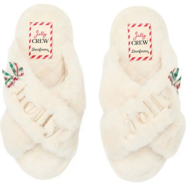 DEARFOAMS Mama Fur Slide Slippers With Bow Detailing - Creme Brulee