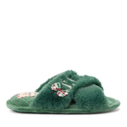 DEARFOAMS Mama Fur Slide Slippers With Bow Detailing - Spruce