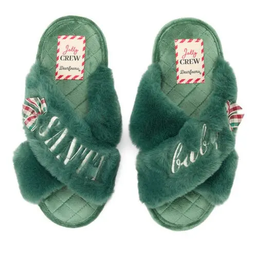 DEARFOAMS Mama Fur Slide Slippers With Bow Detailing - Spruce