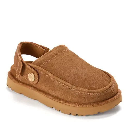 DEARFOAMS Fireside Convertible Mule Slippers With Genuine Suede And Shearling - Chestnut