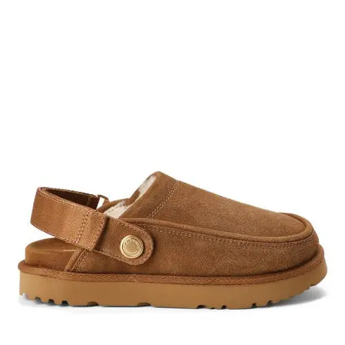 DEARFOAMS Fireside Convertible Mule Slippers With Genuine Suede And Shearling - Chestnut