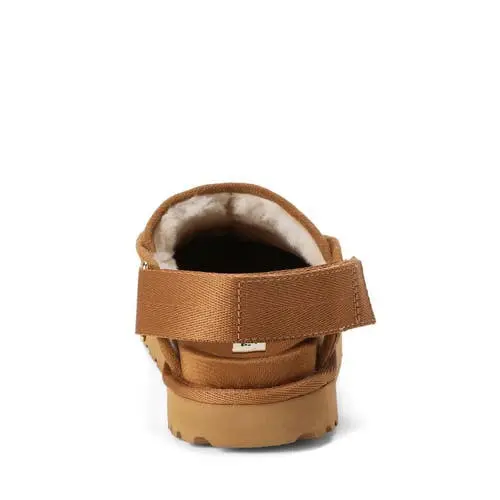 DEARFOAMS Fireside Convertible Mule Slippers With Genuine Suede And Shearling - Chestnut