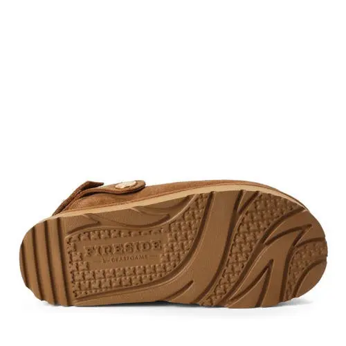 DEARFOAMS Fireside Convertible Mule Slippers With Genuine Suede And Shearling - Chestnut
