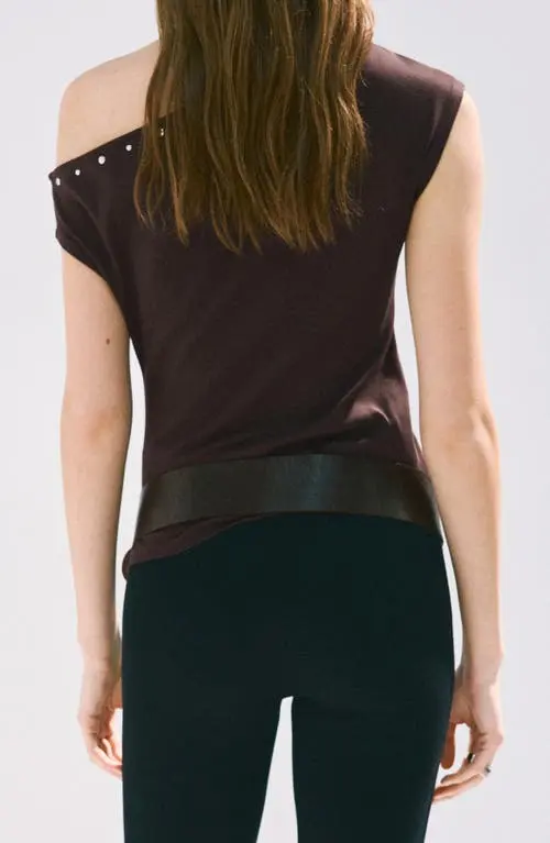 Mango Asymmetrical Studded T-shirt - Brown