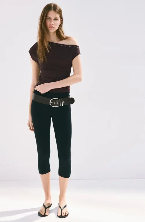 Mango Asymmetrical Studded T-shirt - Brown