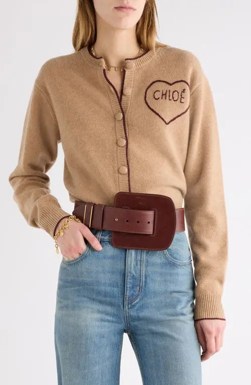 Chloé Embroidered Logo Crop Wool & Cashmere Cardigan - Bleached Brown