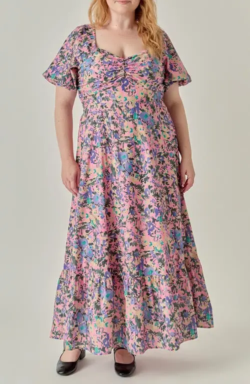 English Factory Floral Print Open Back Tie Maxi Dress
