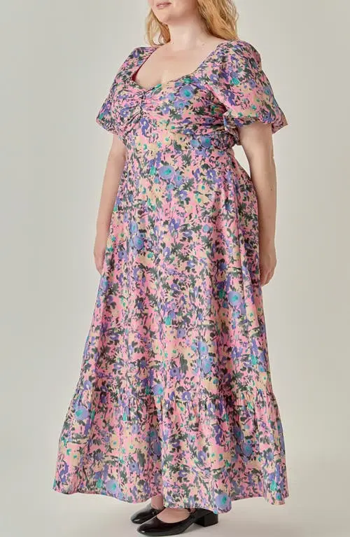 English Factory Floral Print Open Back Tie Maxi Dress