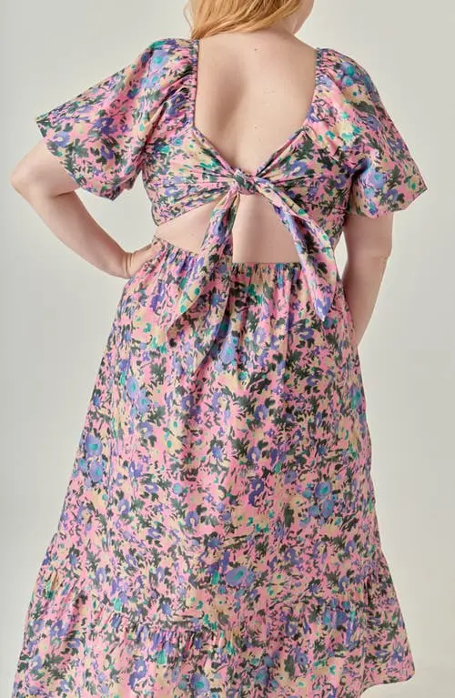 English Factory Floral Print Open Back Tie Maxi Dress