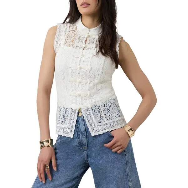 Mint Velvet Lace Detail Military Top - Ivory