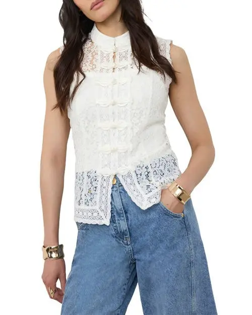 Mint Velvet Lace Mandarin Collar Military Top