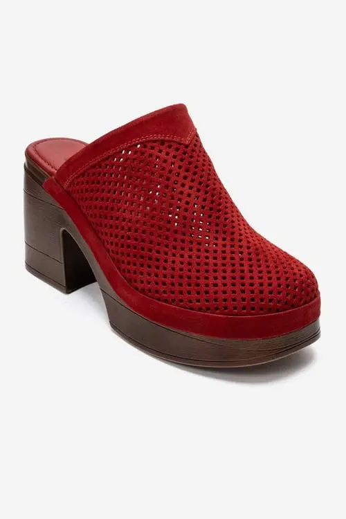 FOREVER & ALWAYS SHOES Dejas Leather Platform Block Heel Sandal - Red Suede